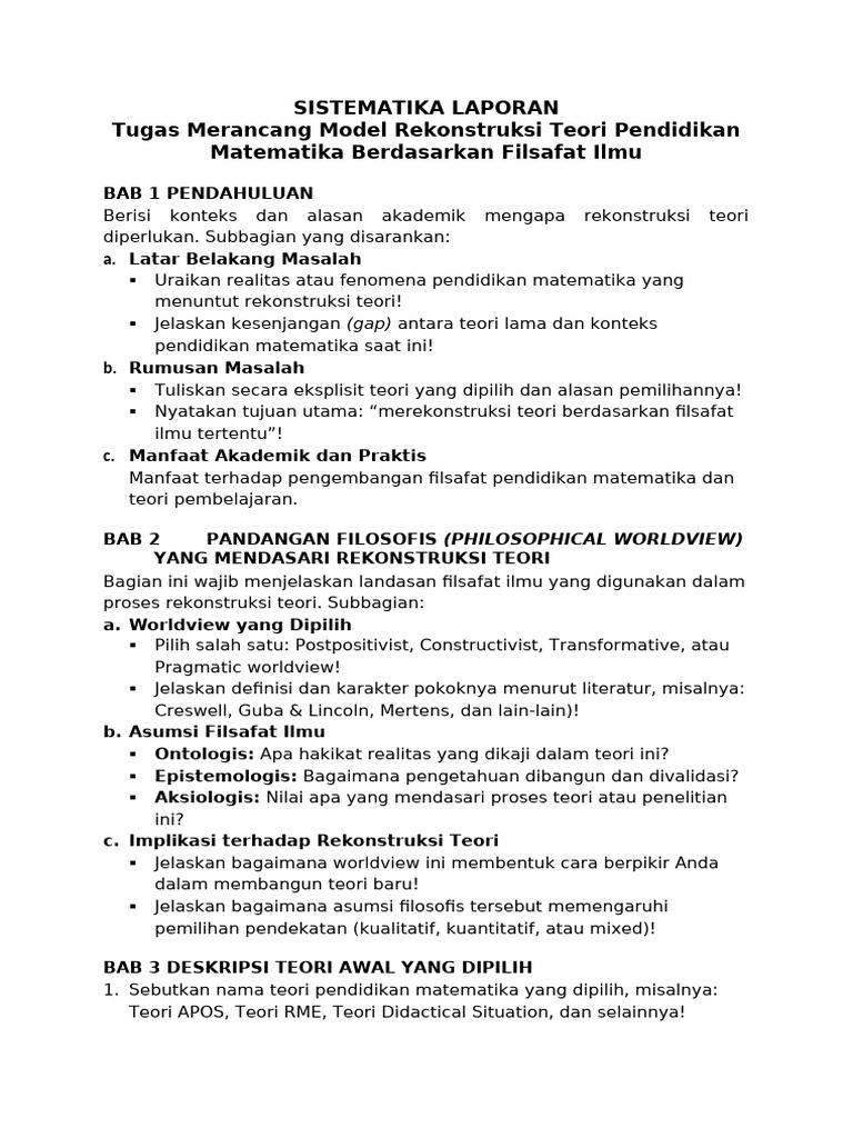 Sistematika Laporan Tugas Merancang Model Rekonstruksi Teori Pend Mat - Ok - New | PDF