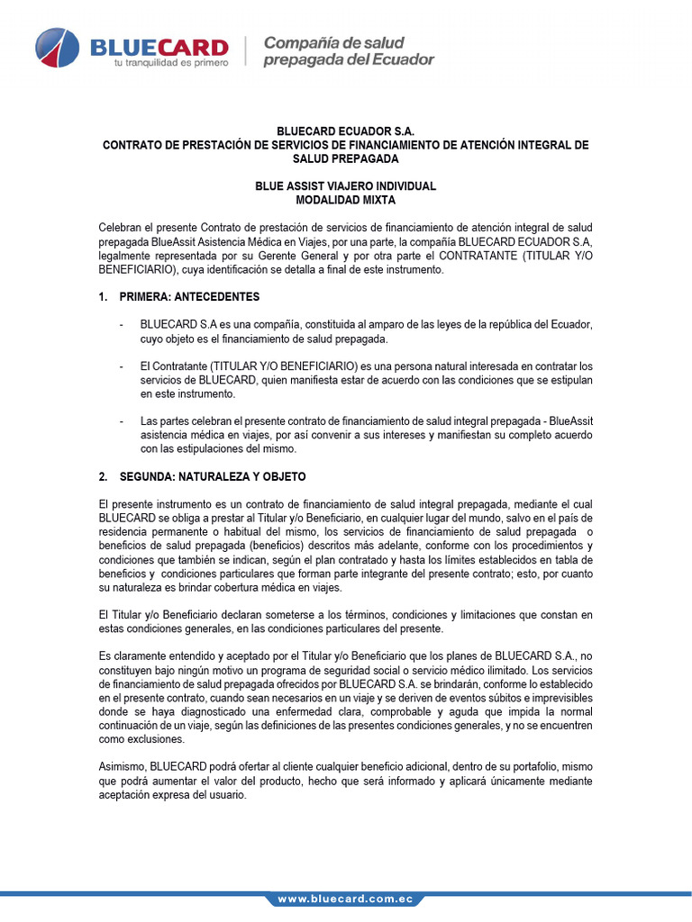 Contrato de Salud Prepagada BlueCard | PDF | Cuidado de la salud | Medicina