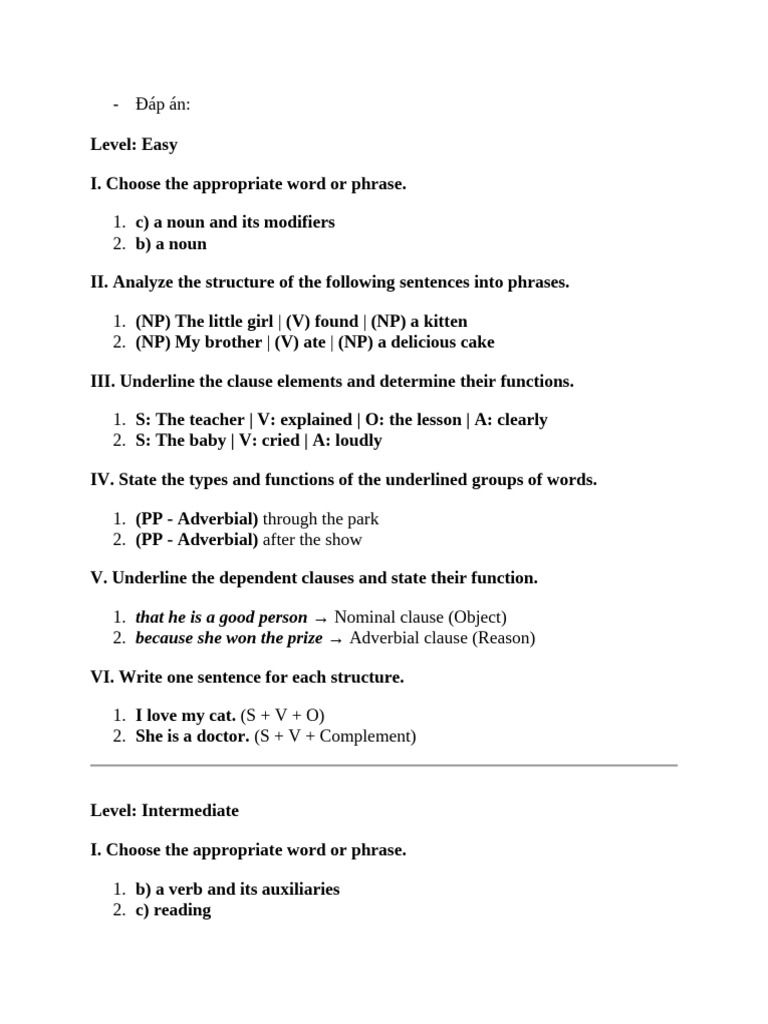 English Sentence Structure Exercises | PDF | Phrase | Clause