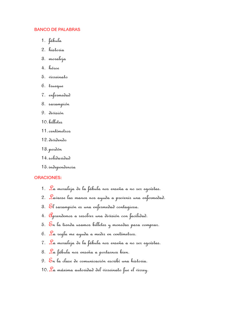 Banco de Palabras | PDF