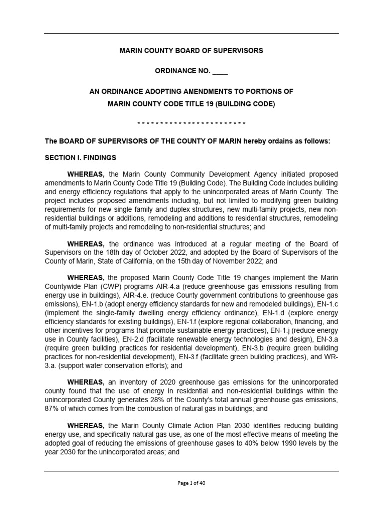 2022 Marin County - Ordinance | PDF | Climate Change Mitigation | Green ...