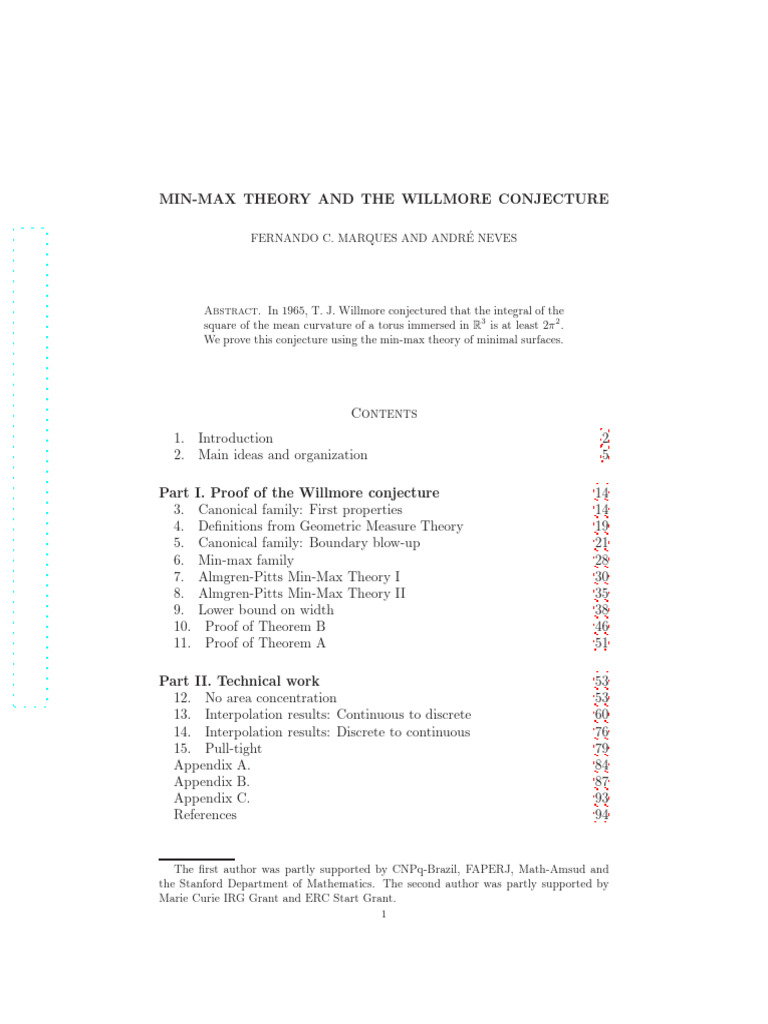 Min-Max Theory and The Willmore Conjecture: Abstract | PDF | Curvature ...