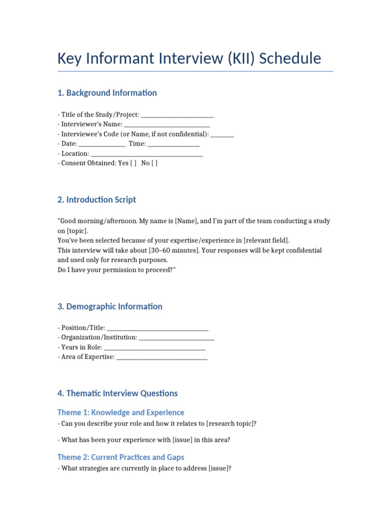 Key Informant Interview Schedule Template | PDF