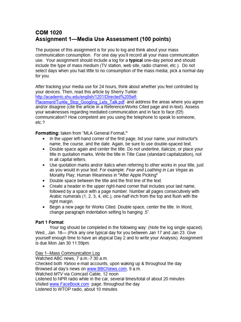 Media Use Assessment Assignment Guide | PDF | Human Communication