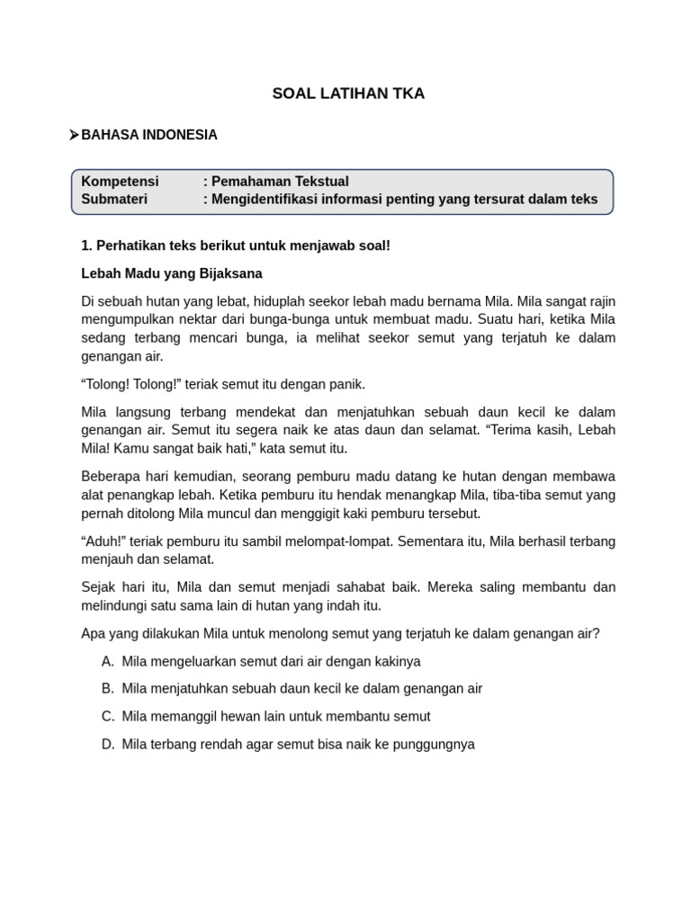 Soal Latihan Tka Bahasa Indonesia Pdf