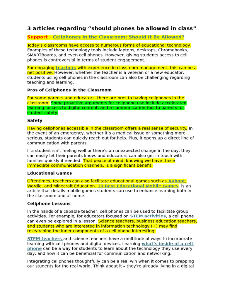 07.05.25 Articles - Should Phones Be Allowed in School | PDF | Mobile ...