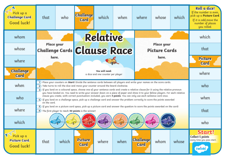 UKS2 Relative Clauses Board Game A3 | PDF | Language Mechanics ...