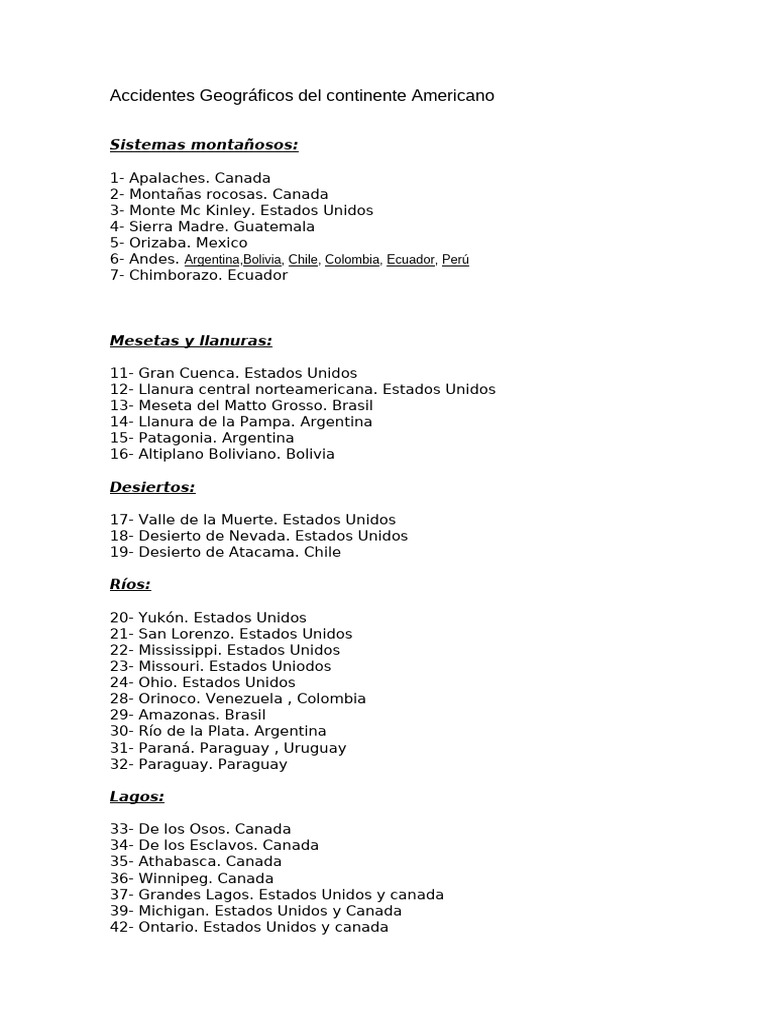 Accidentes Geográficos en América | PDF