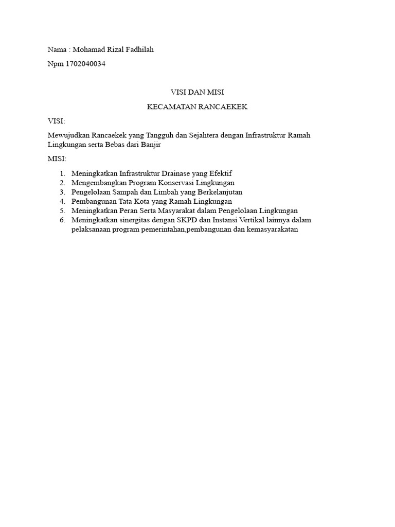 Mohamad Rizal Fadhilah - 170204230034 - Tugas Visi Misi | PDF
