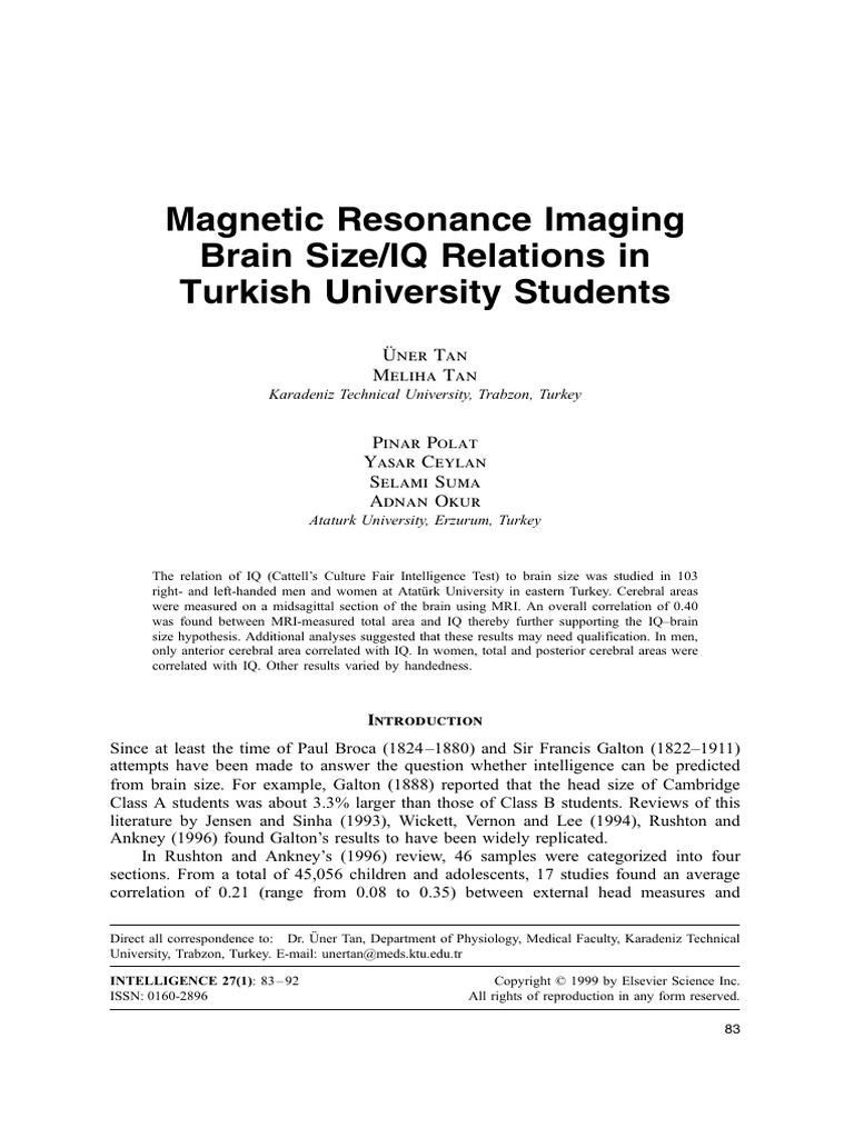Magnetic Resonance Imaging Brain Size IQ | PDF | Intelligence Quotient ...