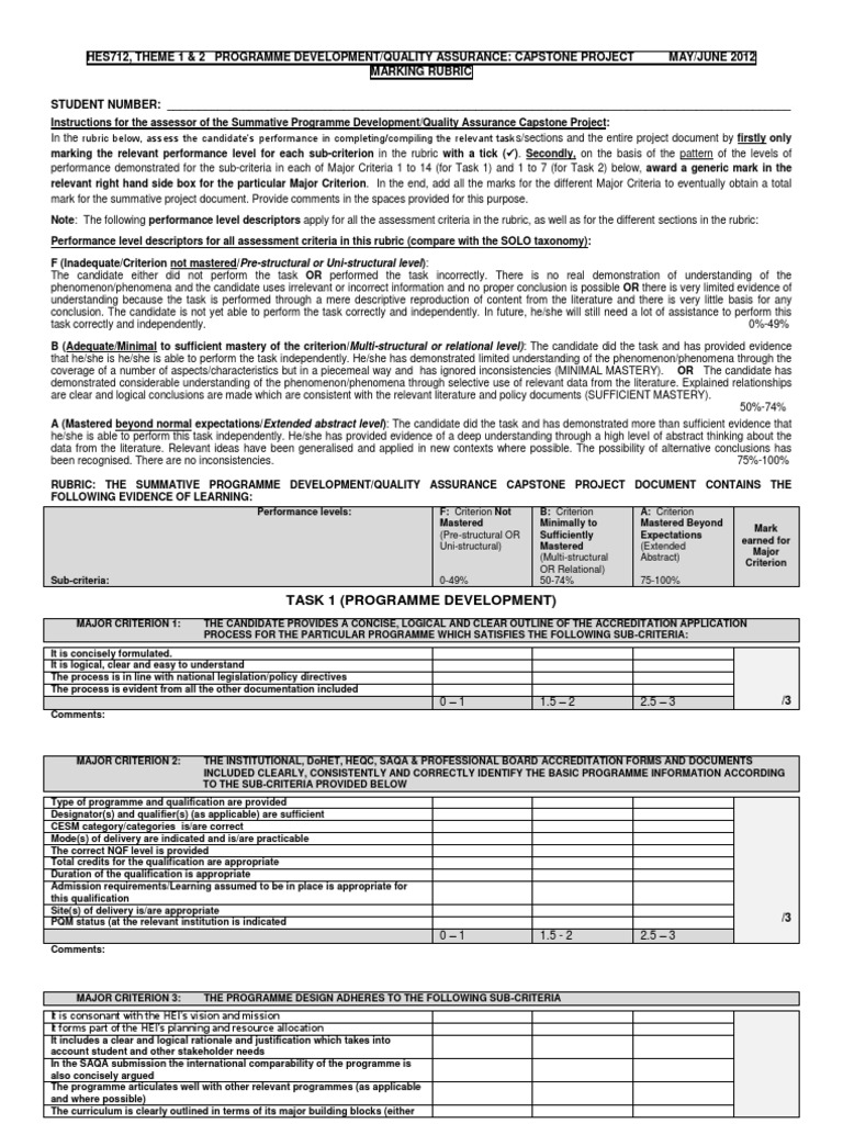Hes712 Rubric Capstone Project | Download Free PDF | Educational ...
