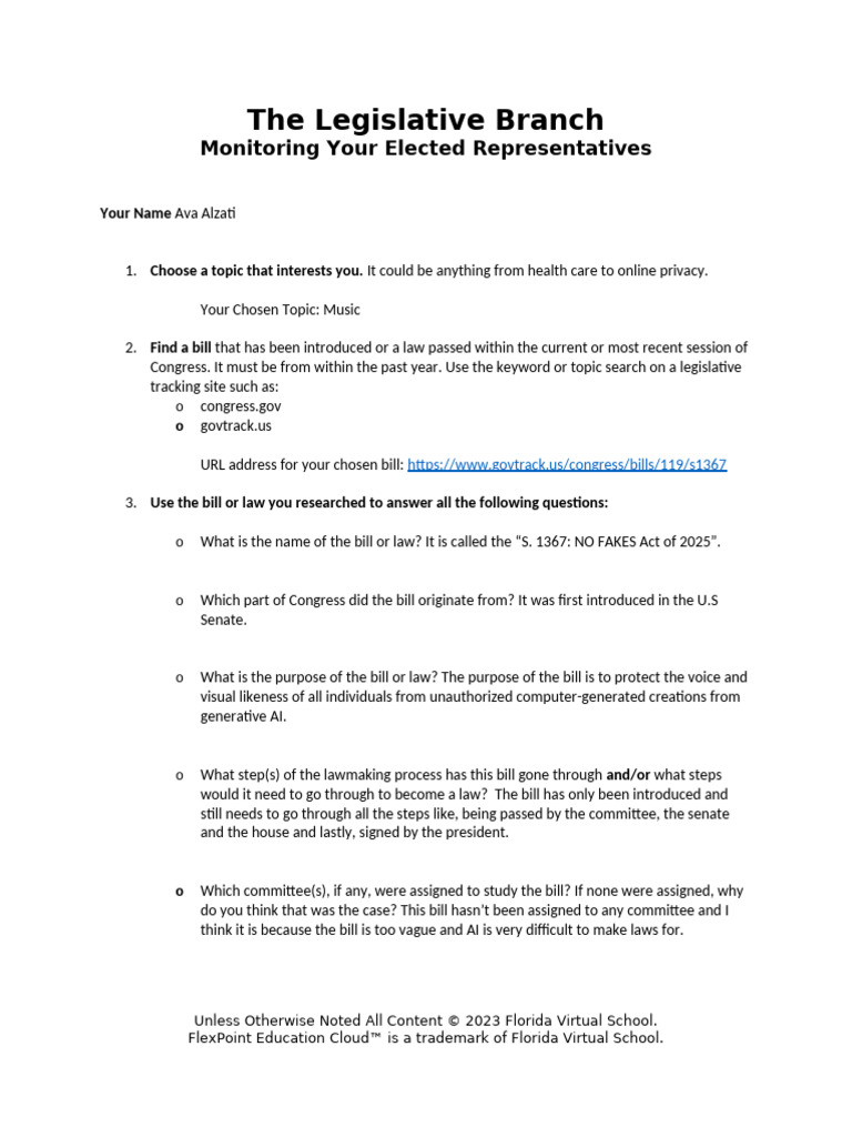 The Legislative Branch Assignment (Copy) | PDF
