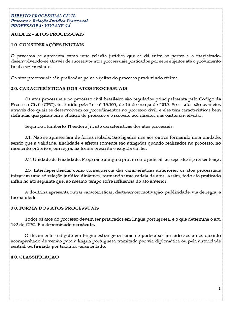 Atos Processuais no Direito Civil Brasileiro | PDF | Sentença (jurídico ...