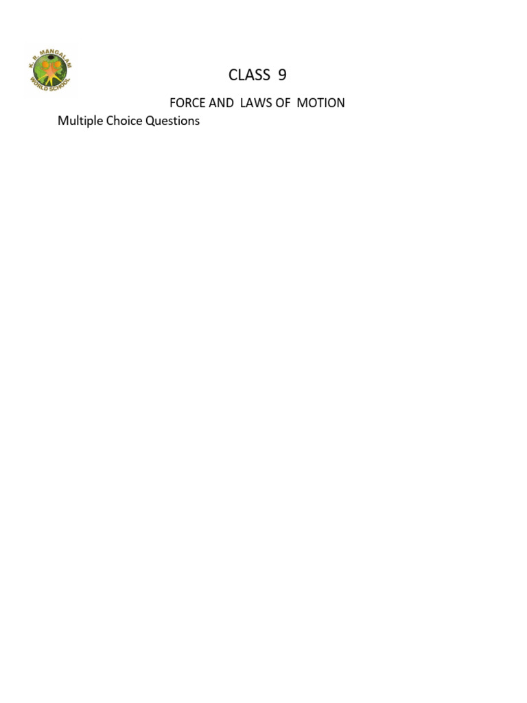 Class 9 Force and Motion MCQs | PDF | Force | Newton's Laws Of Motion