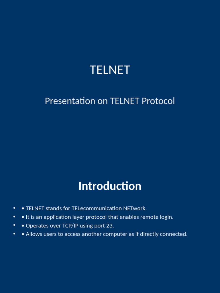 Telnet Presentation OriginalStyle | PDF | Secure Shell | Computer Network