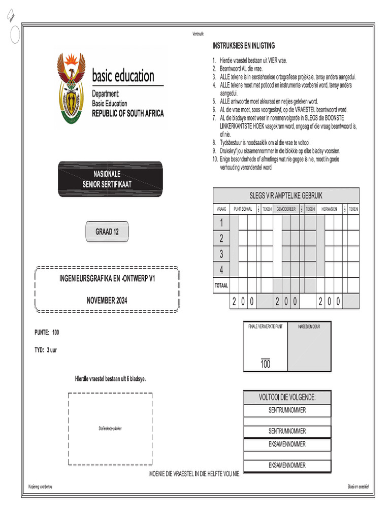 Engineering Graphics & Design P1 Nov 2024 Afr | PDF