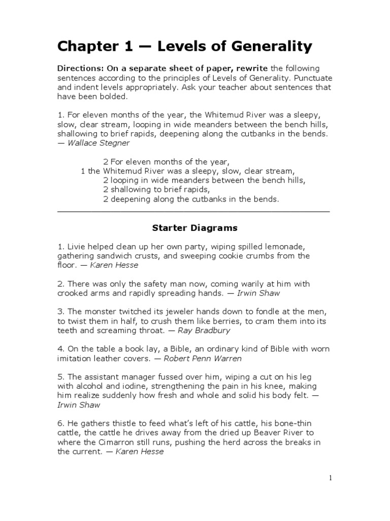 Chapter 1 - Levels of Generality: Directions: On A Separate Sheet of ...