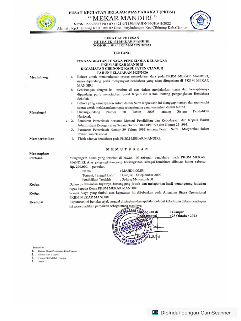 SK PKBM Mekar Mandiri | PDF