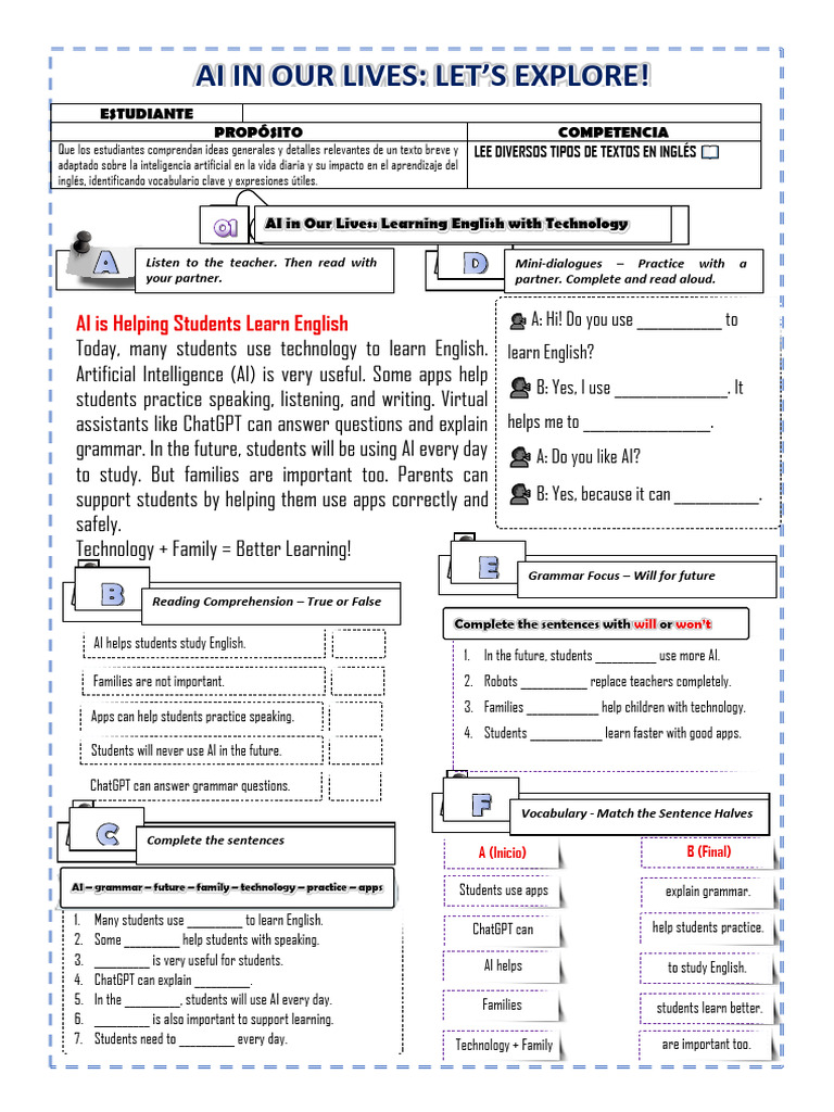FICHA 1 - A1 - AI in Our Lives Let's Explore! | PDF | Human ...