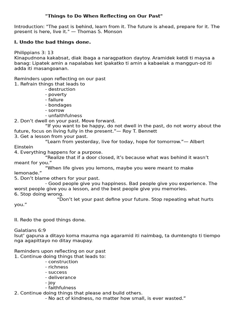 Things To Do When Reflecting On Our Past | PDF