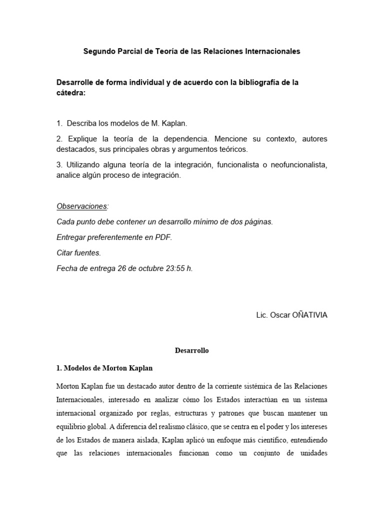Modelos de Kaplan y Teoría de la Dependencia | PDF | Ciencias Políticas