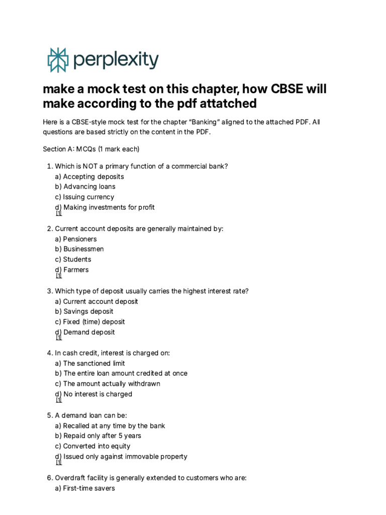 Make A Mock Test On This Chapter, How CBSE Will | PDF | Reserve Bank Of ...