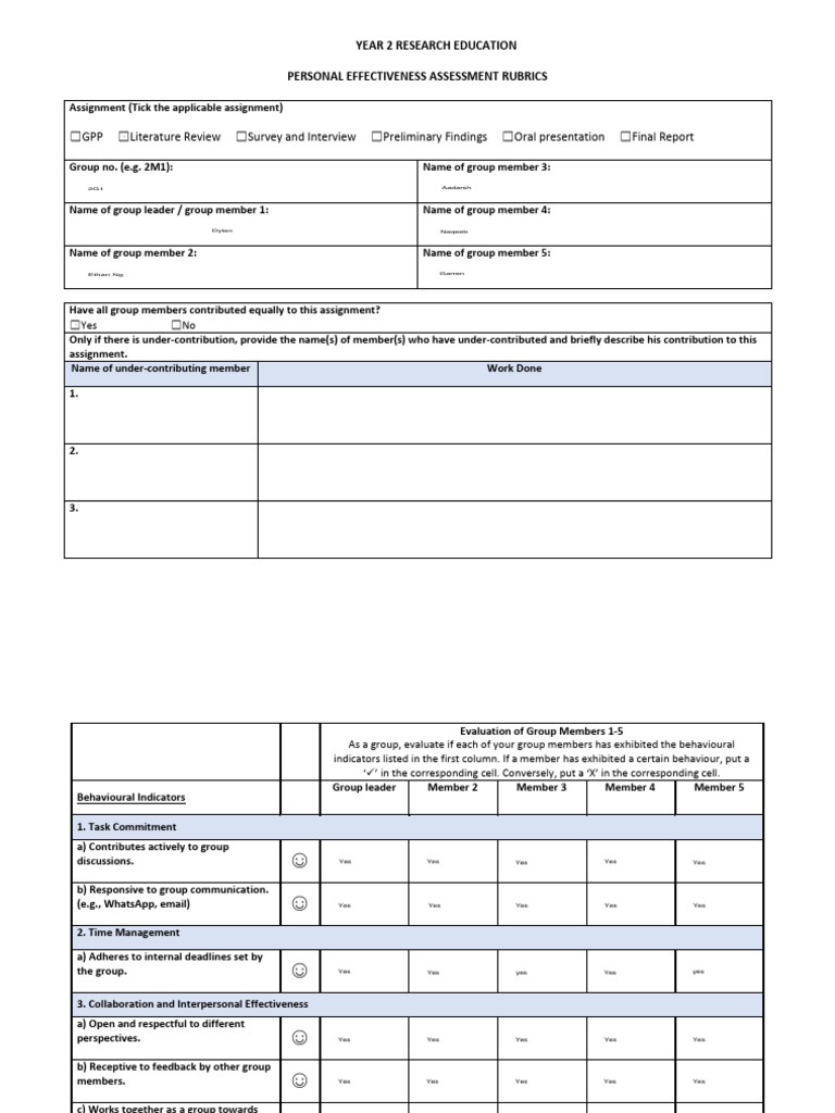 2024 Process Rubrics For Personal Effectiveness (Y2 RE) | PDF | Social ...