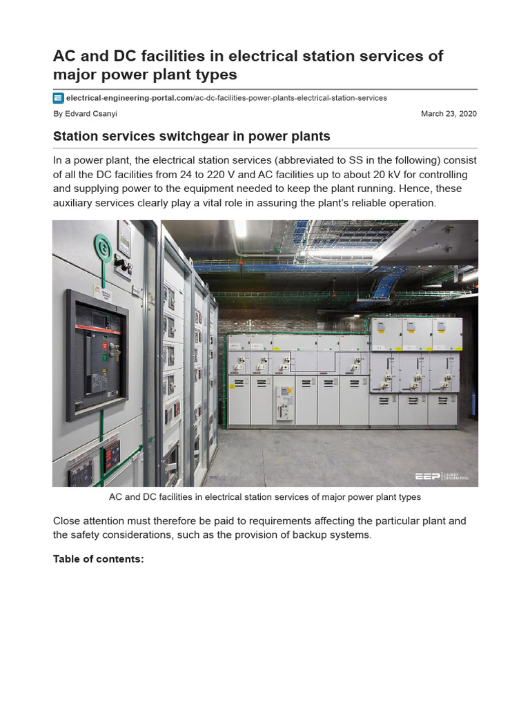 AC and DC Power Plant Station Services | PDF | Power Station | Direct ...
