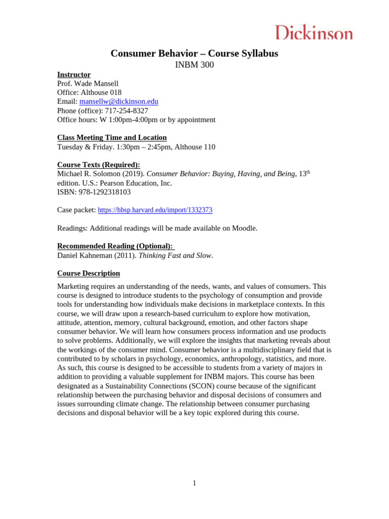 Syllabus Consumer Behavior 9.3.25 V2 | PDF | Behavior | Attitude ...