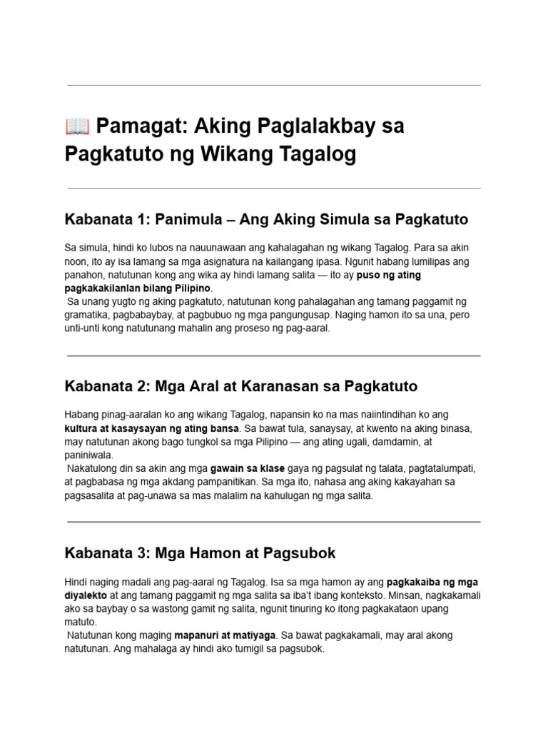 Kbay Sa Pagkatuto NG Wikang Tagalog | PDF