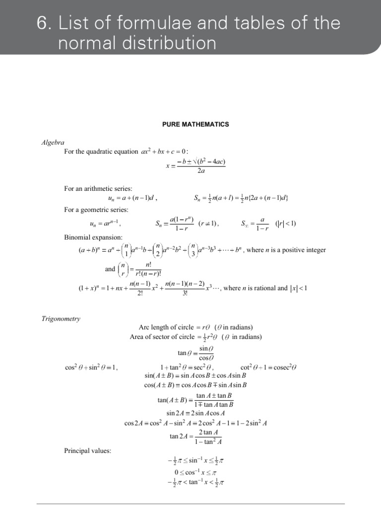 List of Formulae and Tables of The Normal Distribution | PDF | Student ...