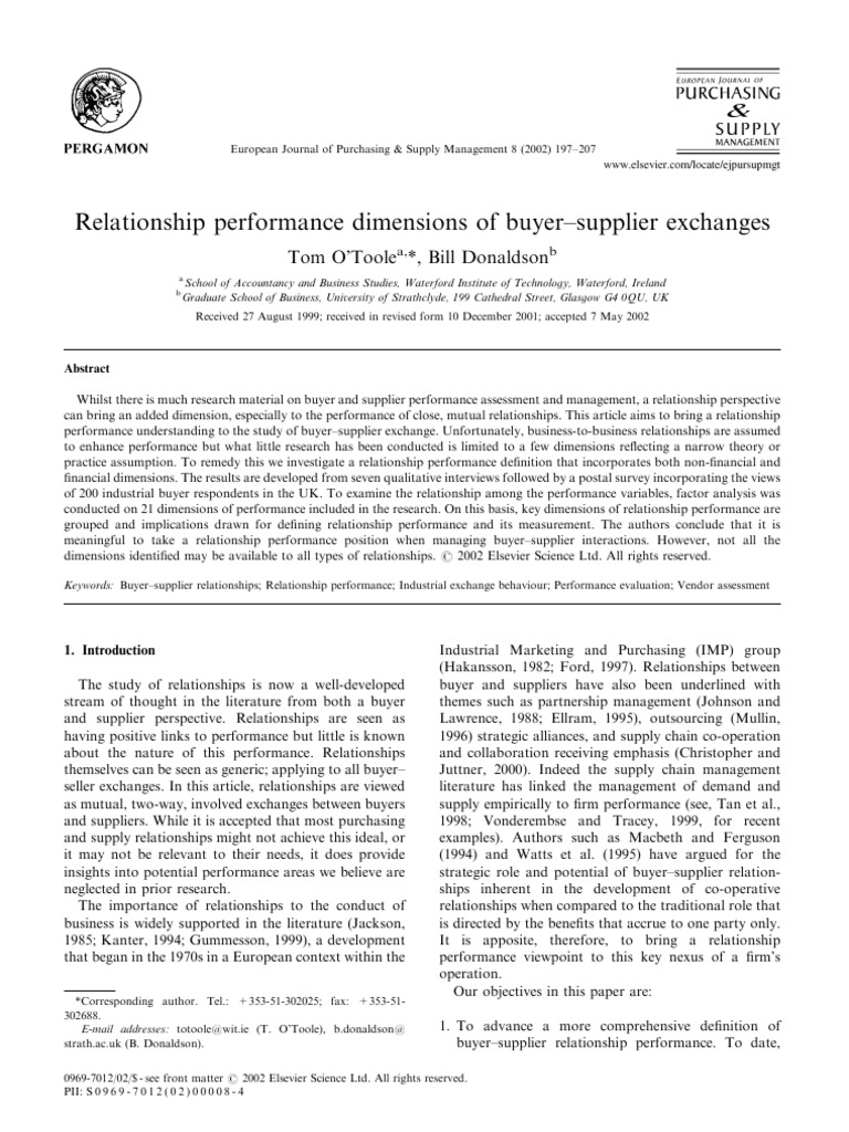 Buyer-Supplier Relationship Performance | PDF | Procurement | Factor ...