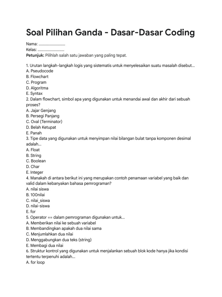 Soal Latihan Materi Koding. | PDF
