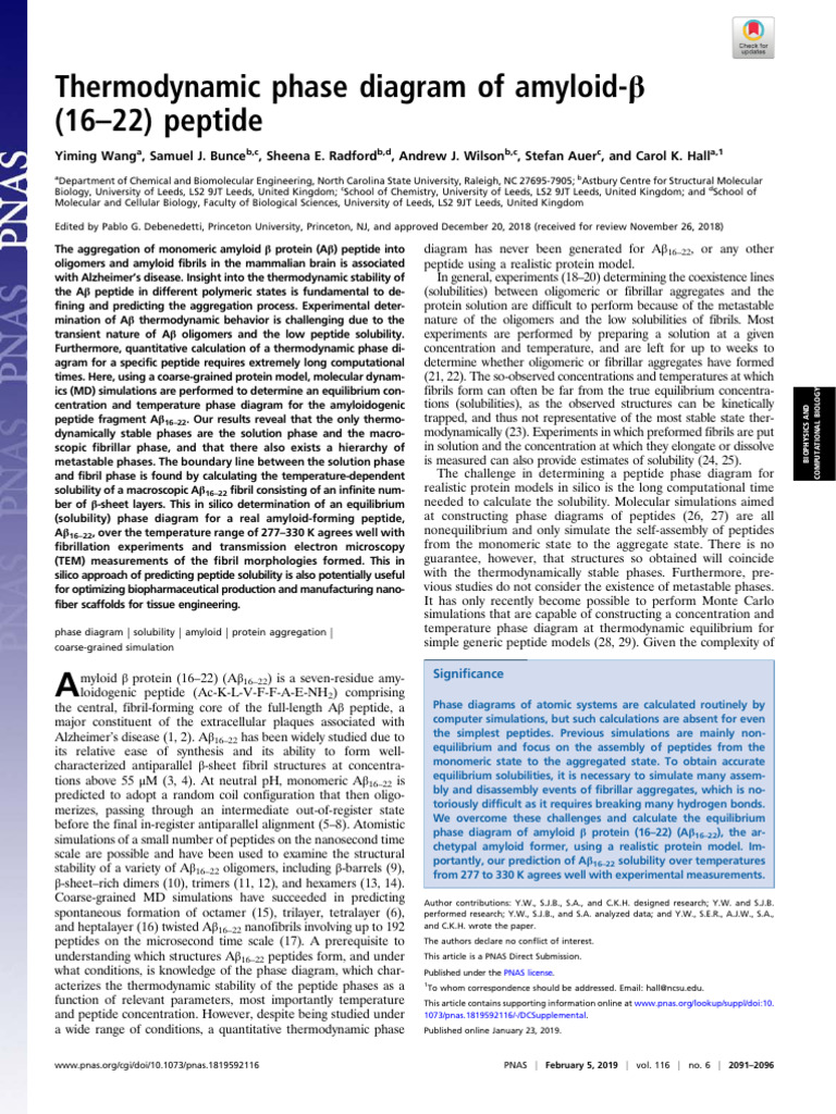 Wang Et Al 2019 Thermodynamic Phase Diagram of Amyloid β (16 22 ...