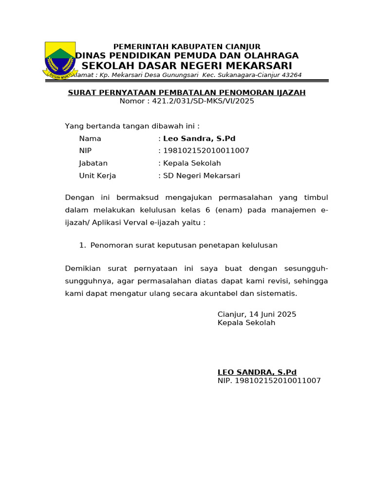 Surat Pembatalan Ijazah - Mks | PDF
