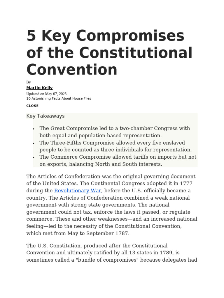 Key Compromises of the Constitution | PDF | Constitutional Convention ...