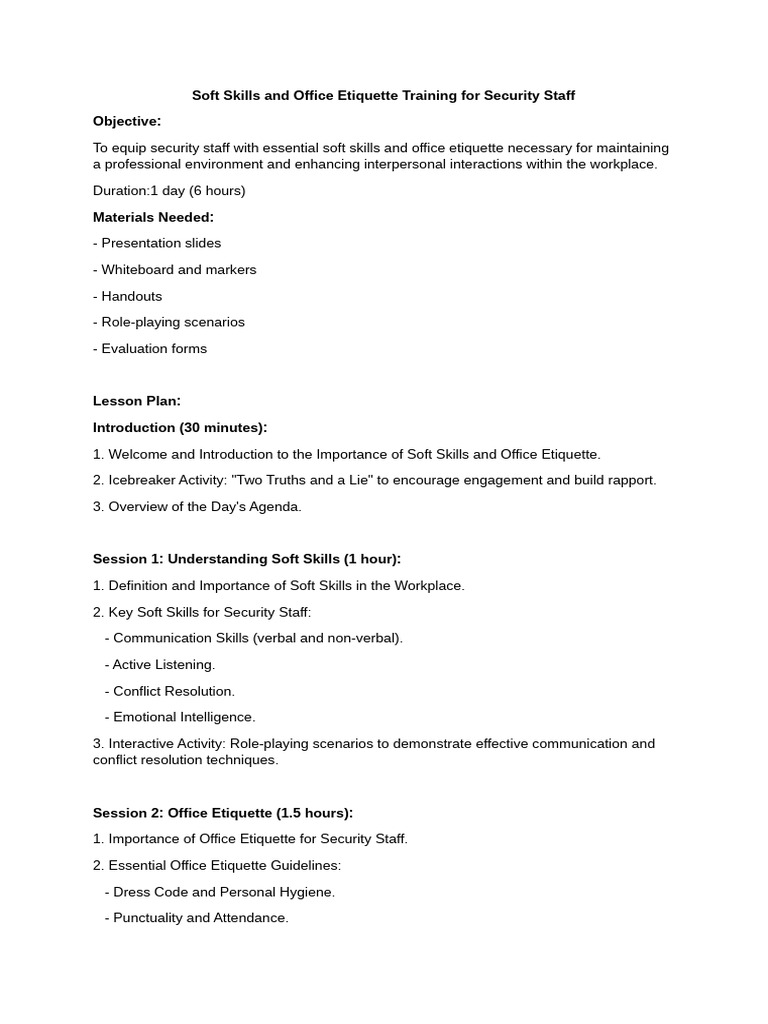 Soft Skills and Office Etiquette Training For Security Staff | PDF ...