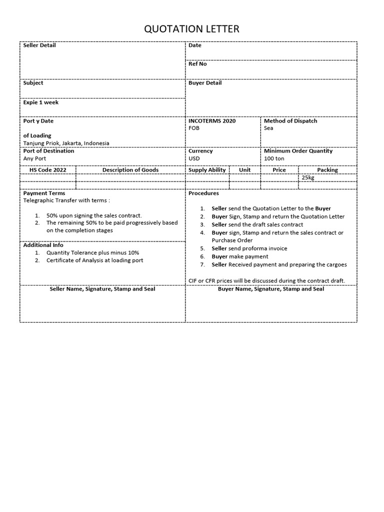 Quotation Letter for FOB Sea Shipment | PDF