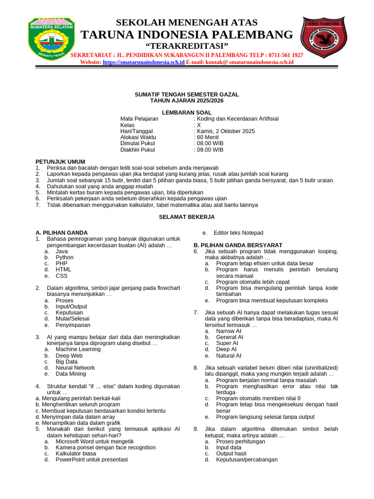Format Soal KKA X | PDF
