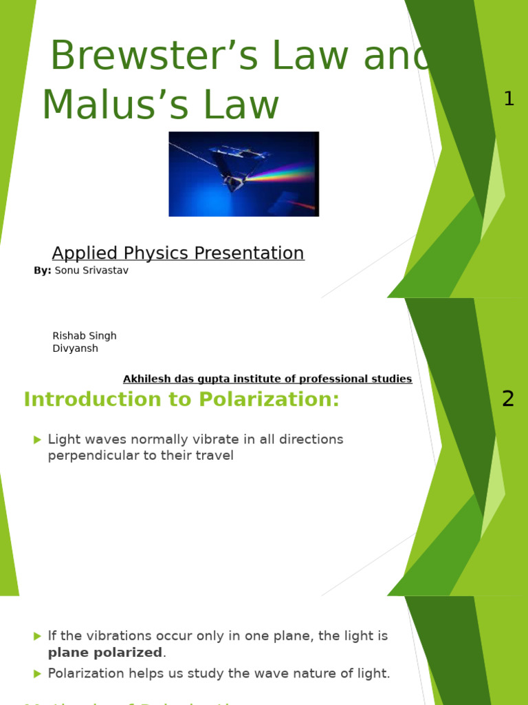 Understanding Brewster's and Malus's Laws | PDF | Polarization (Waves ...