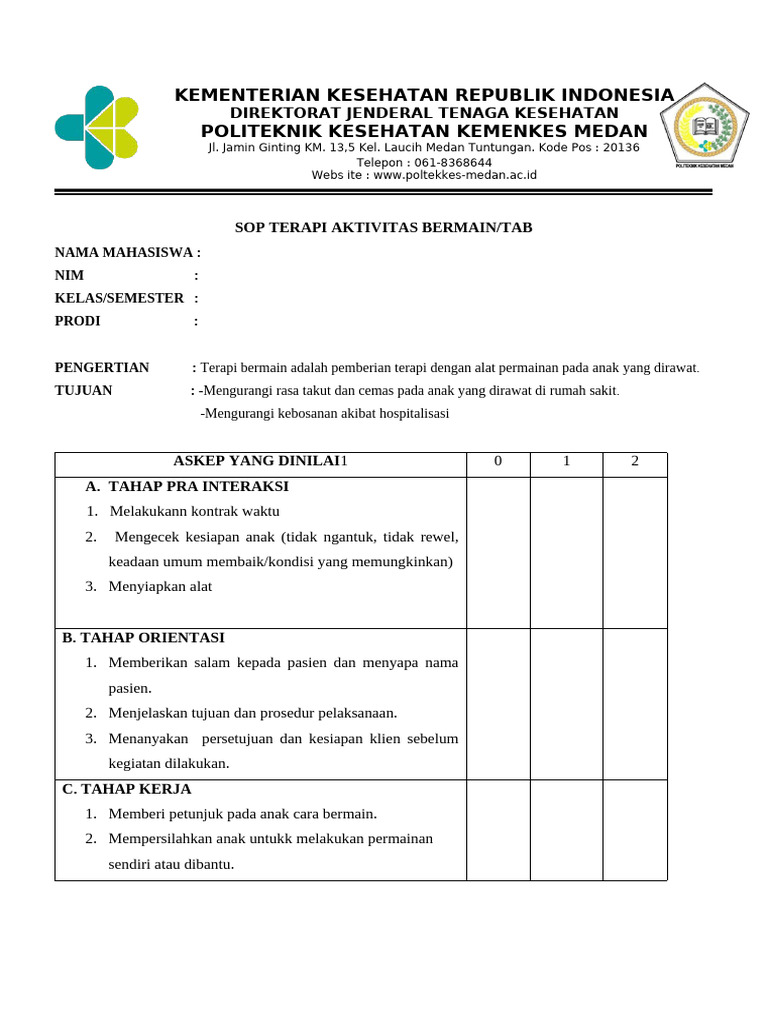 SOP Terapi Aktivitas Bermain Anak | PDF