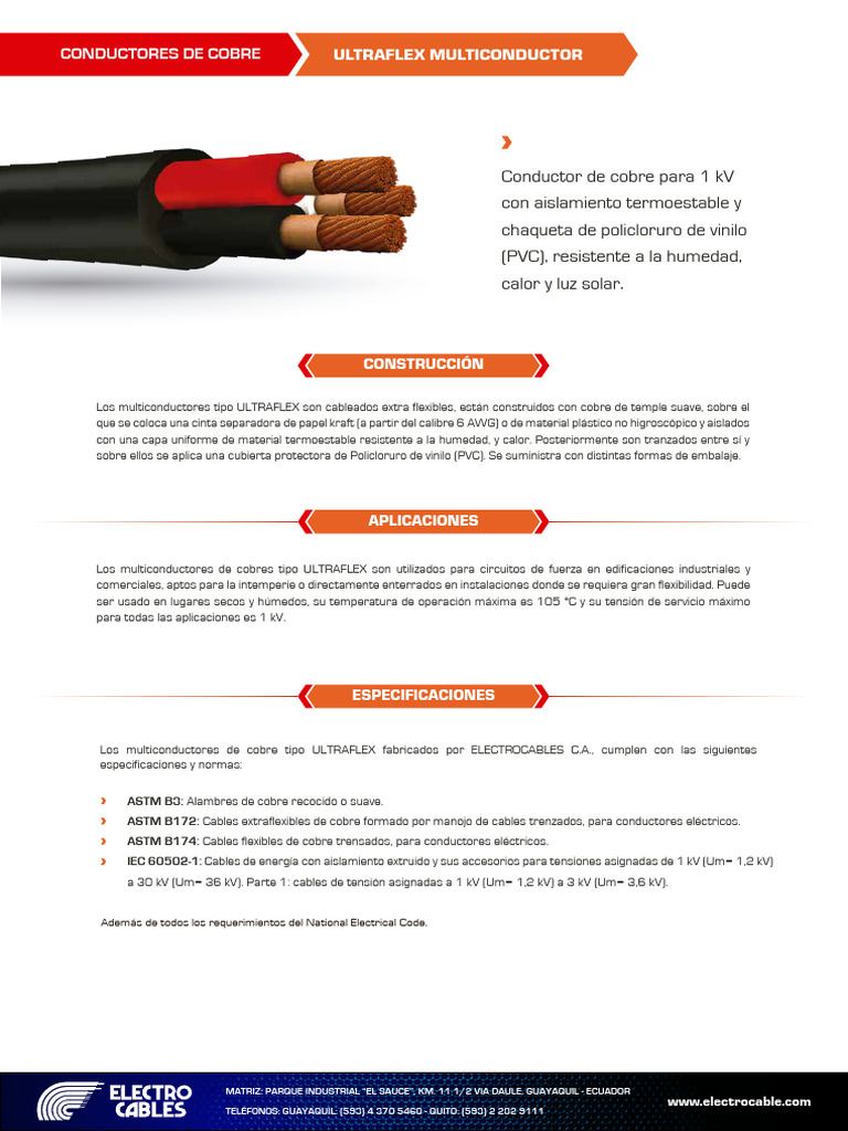 Multiconductores Ultraflex de Cobre 1 kV | PDF | Cobre | Conductor ...