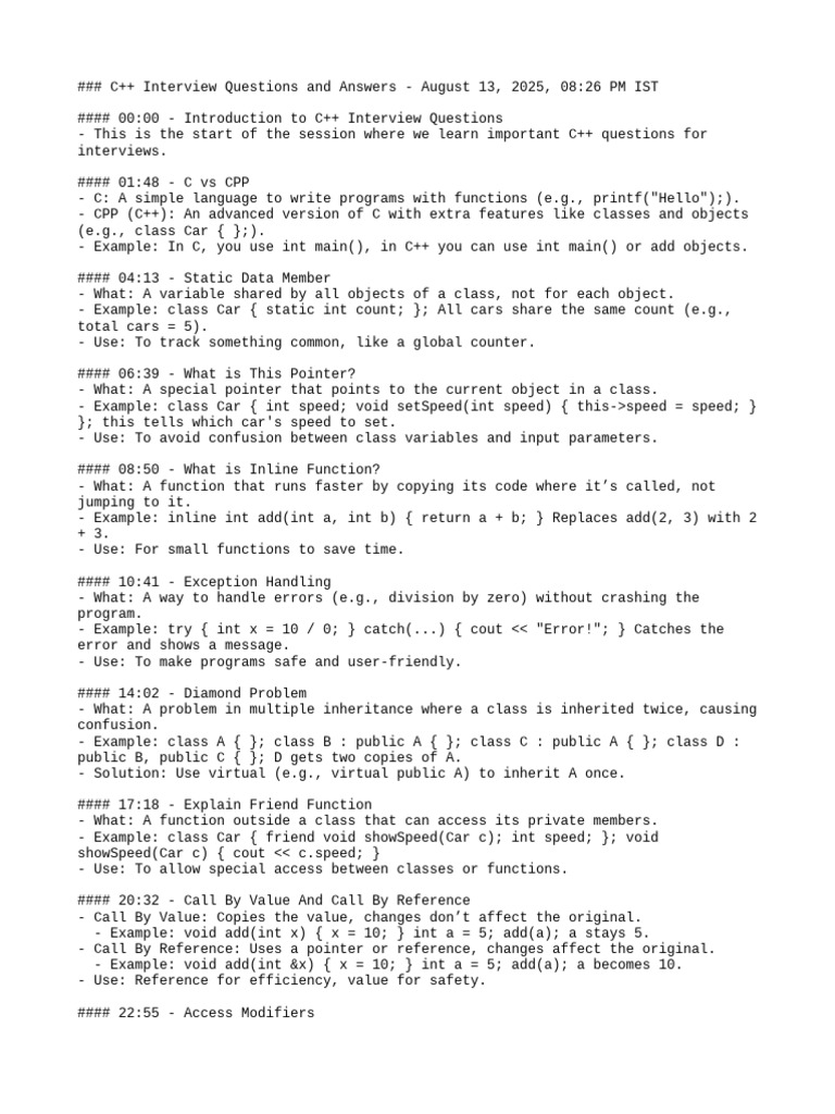 CPP Interview Questions | PDF | C++ | Pointer (Computer Programming)