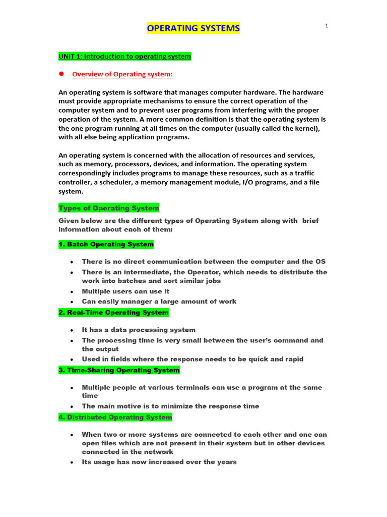 Overview of Operating System | PDF | Operating System | Kernel ...