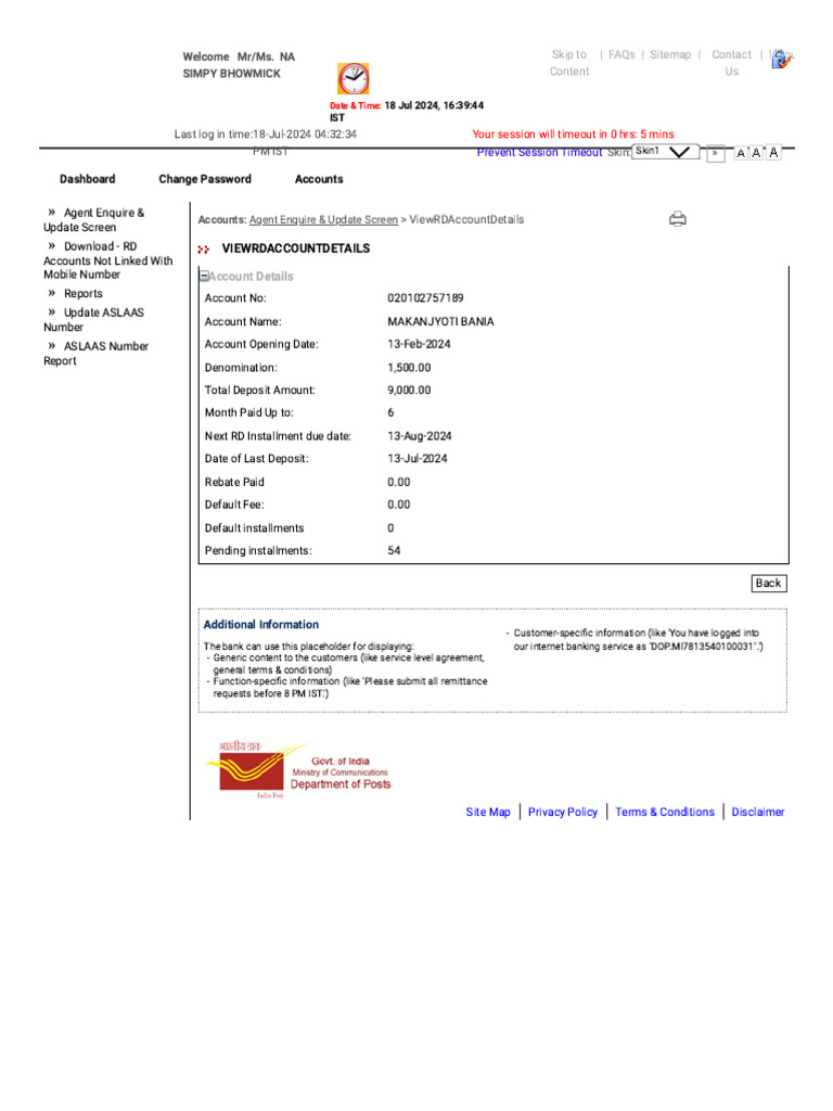 Department of Post Agent Login - ViewRDAccountDetails | PDF | Computing ...