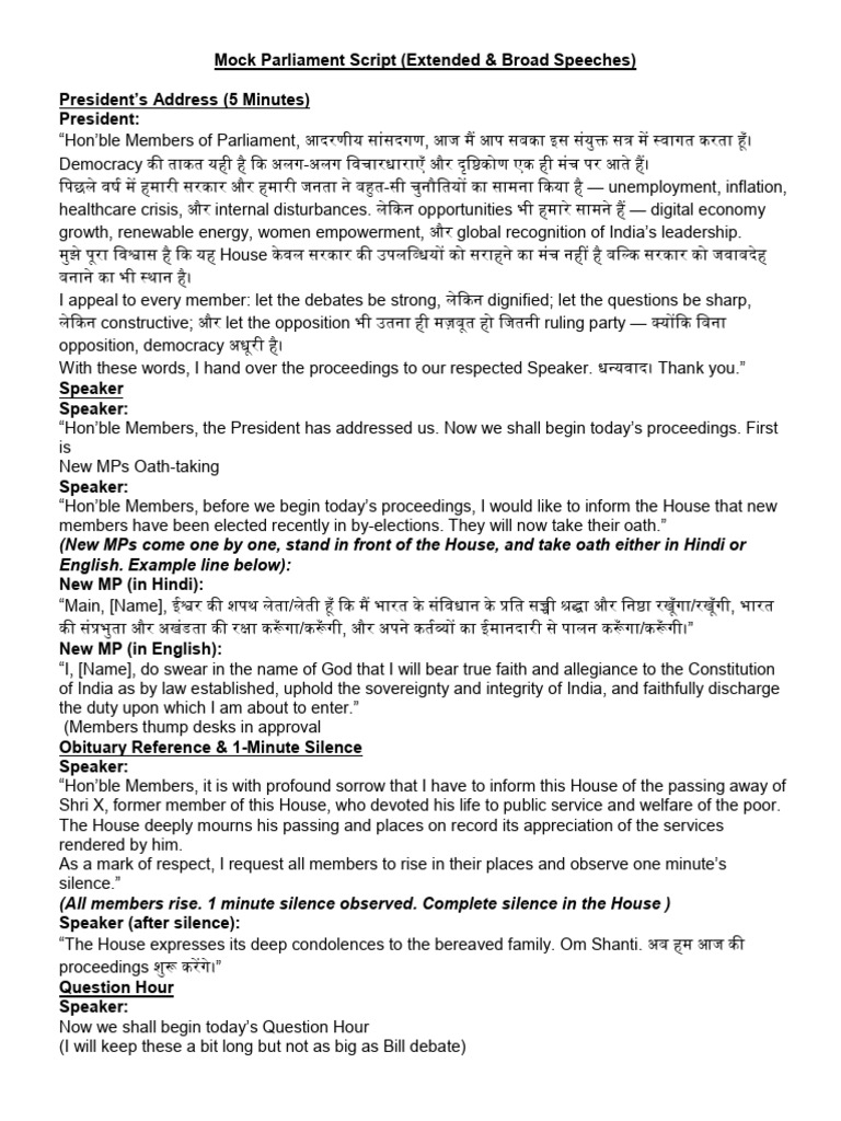 Mock Parliament Pdf1 | PDF