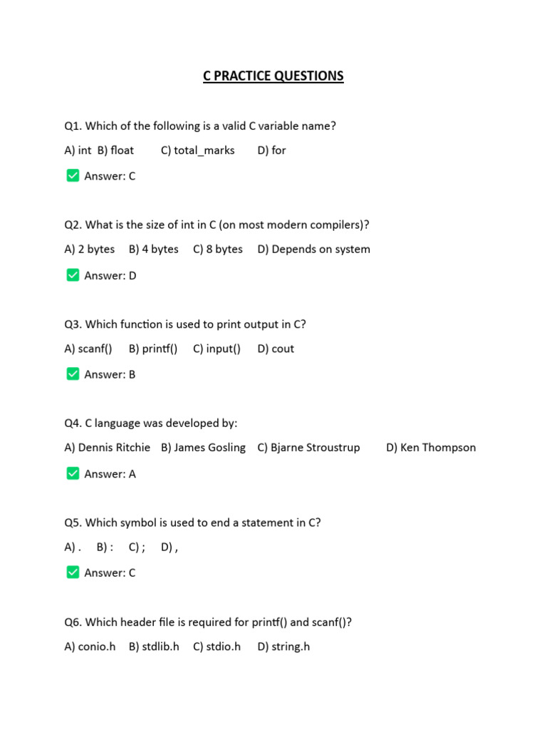 C Practice Questions | PDF | Control Flow | Computer Science