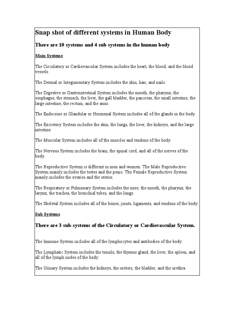 Systems of Human Body | PDF | Tissue (Biology) | Human Body