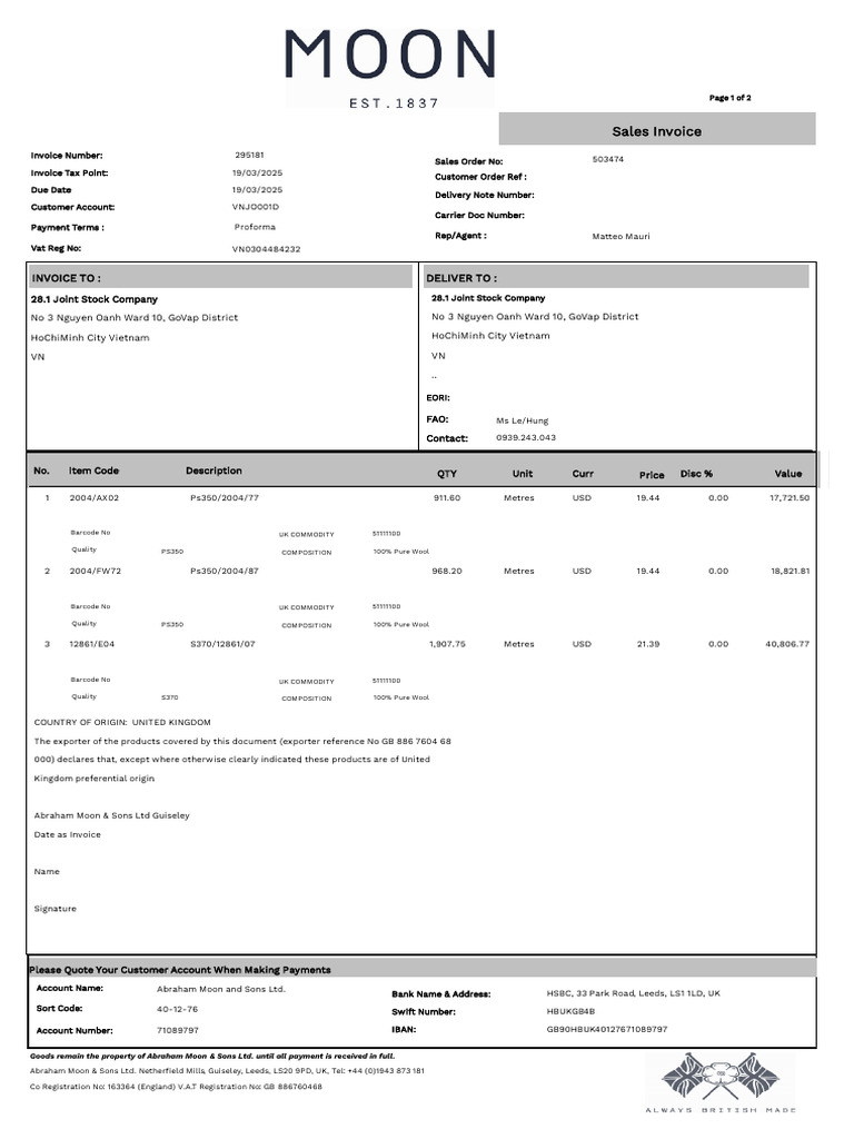 AR Invoice - 295181 - 20250319 - 161323 | PDF | Invoice | Payments