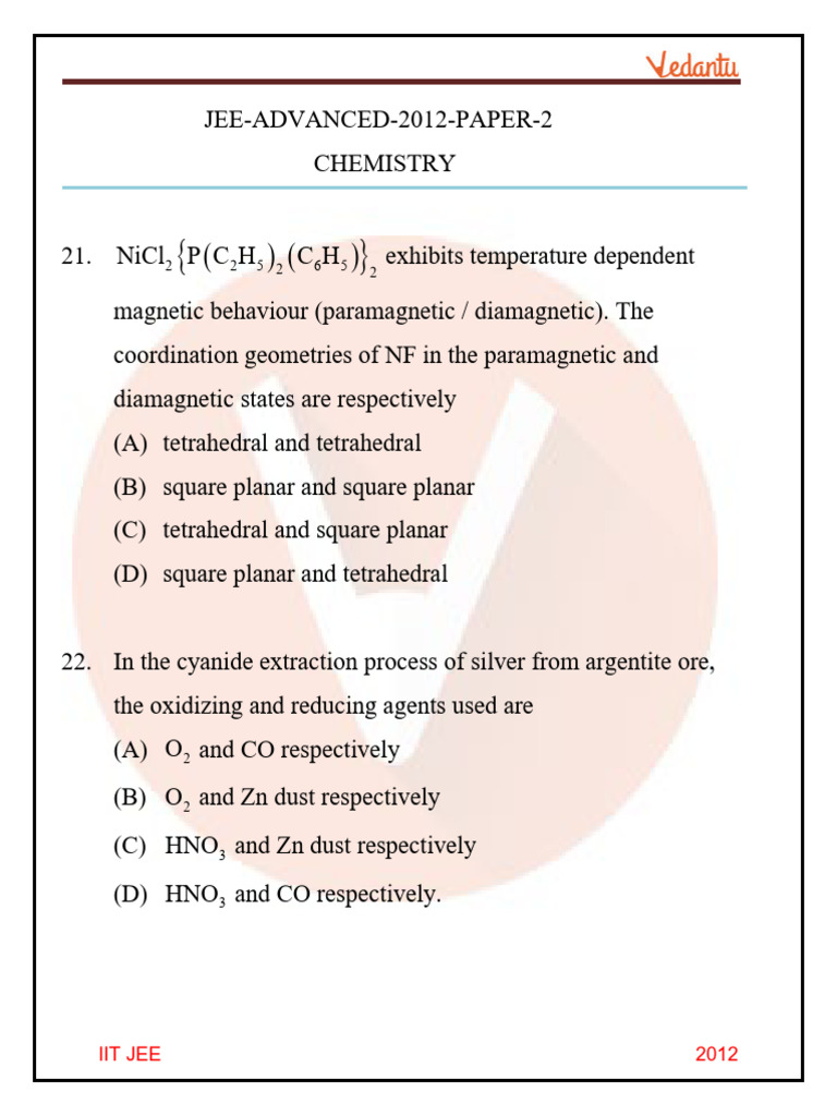 JEE Advanced 2012 Chemistry Question Paper-2 With Answer Keys - Free PDF Download | PDF ...